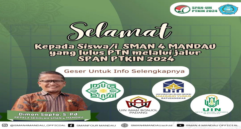 Selamat kepada siswa/i SMAN 4 Mandau yang Lulus PTN Jalur SPAN PTKIN 2024 | SMA NEGERI 4 MANDAU